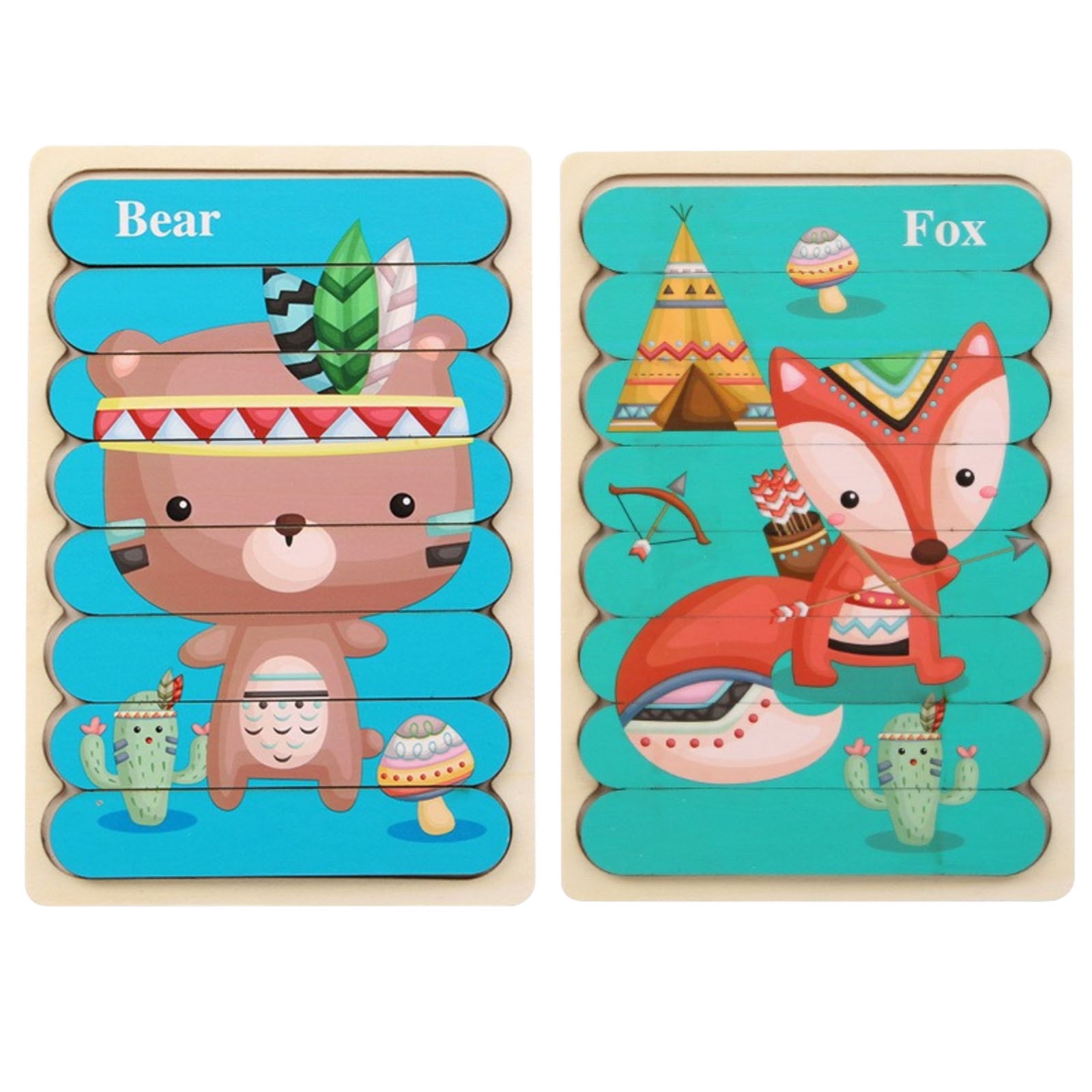 Twflaqlo Wooden Puzzles Pattern Blocks Sorting and Stacking Toys Peg ...