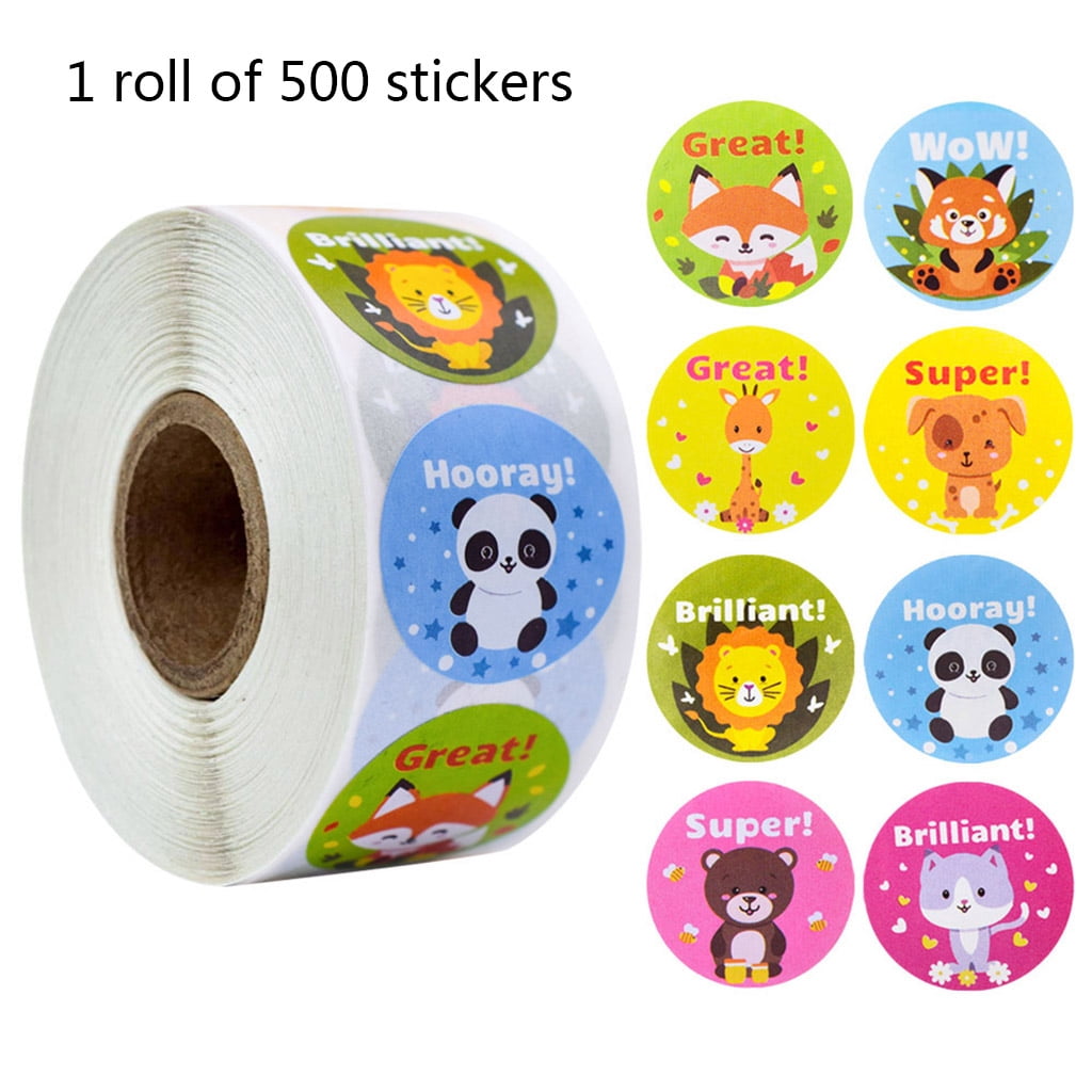 TwhqxjCN 500Pcs/Roll School Cartoon Animal Labels Reward Stickers ...