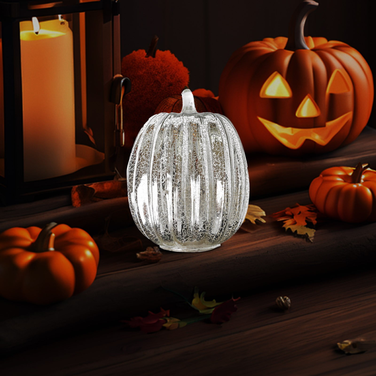 Twi Nkle Led Light Pumpkins Timer Lighted Sparkling Starry Night Glass ...