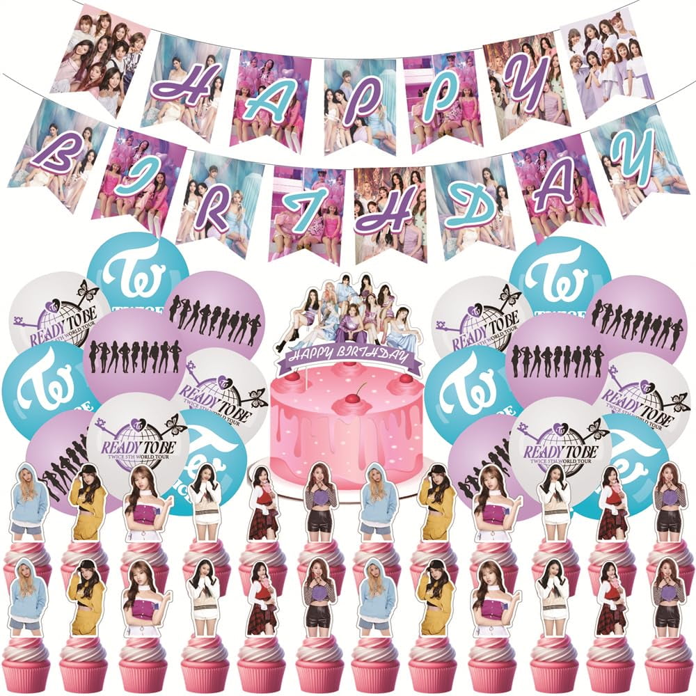 Twice Merch Party FEV6 Decorations Include Happy Birthday Banners, Cake ...