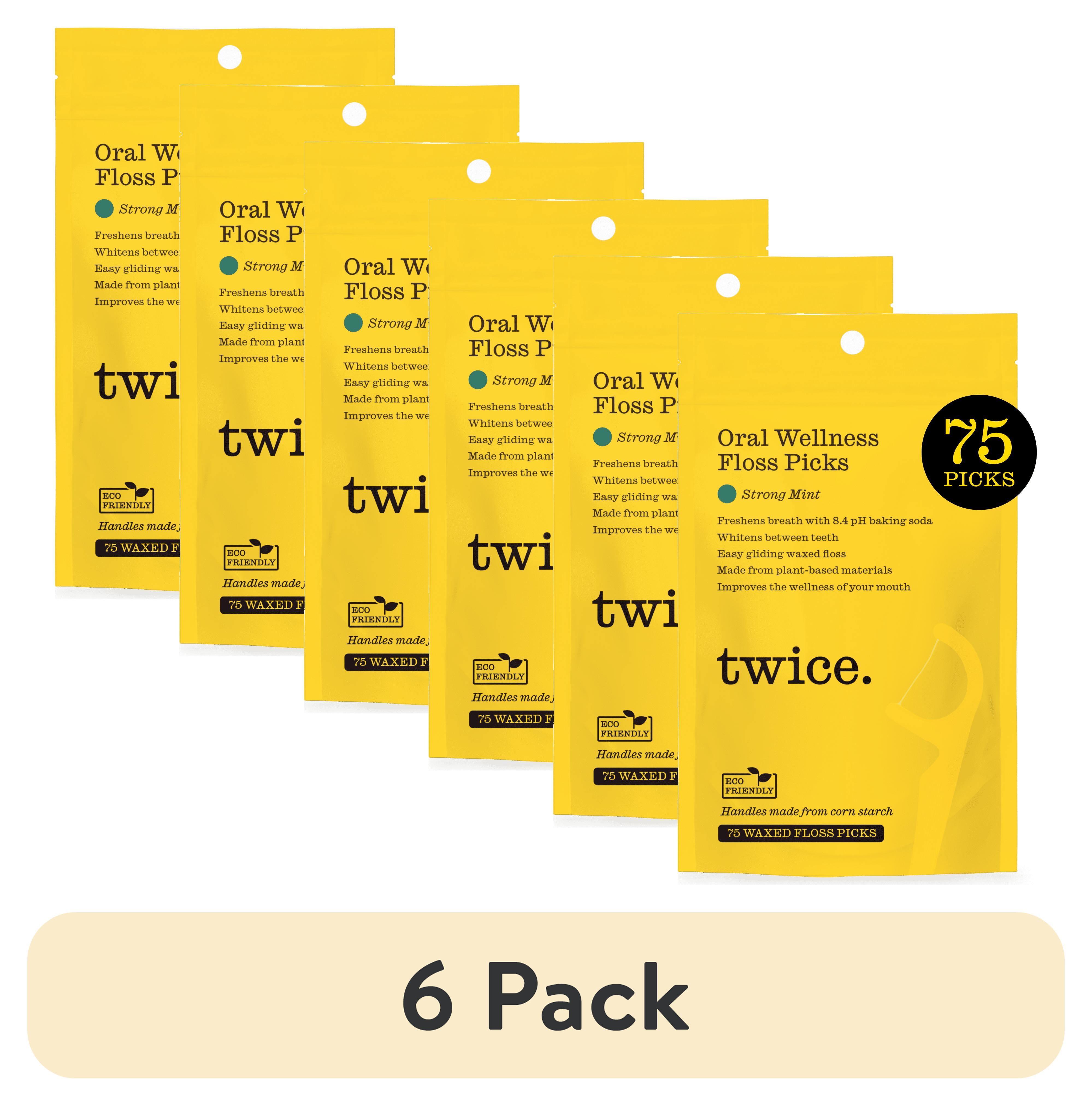 (6 pack) Twice Strong Mint Waxed Floss Picks, Eco-Friendly, 75 count ...