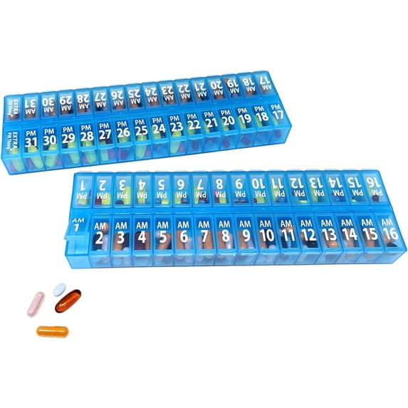 Pill Thing AM PM Monthly Pill Organizer, 31-Day Medication Case, Blue ...