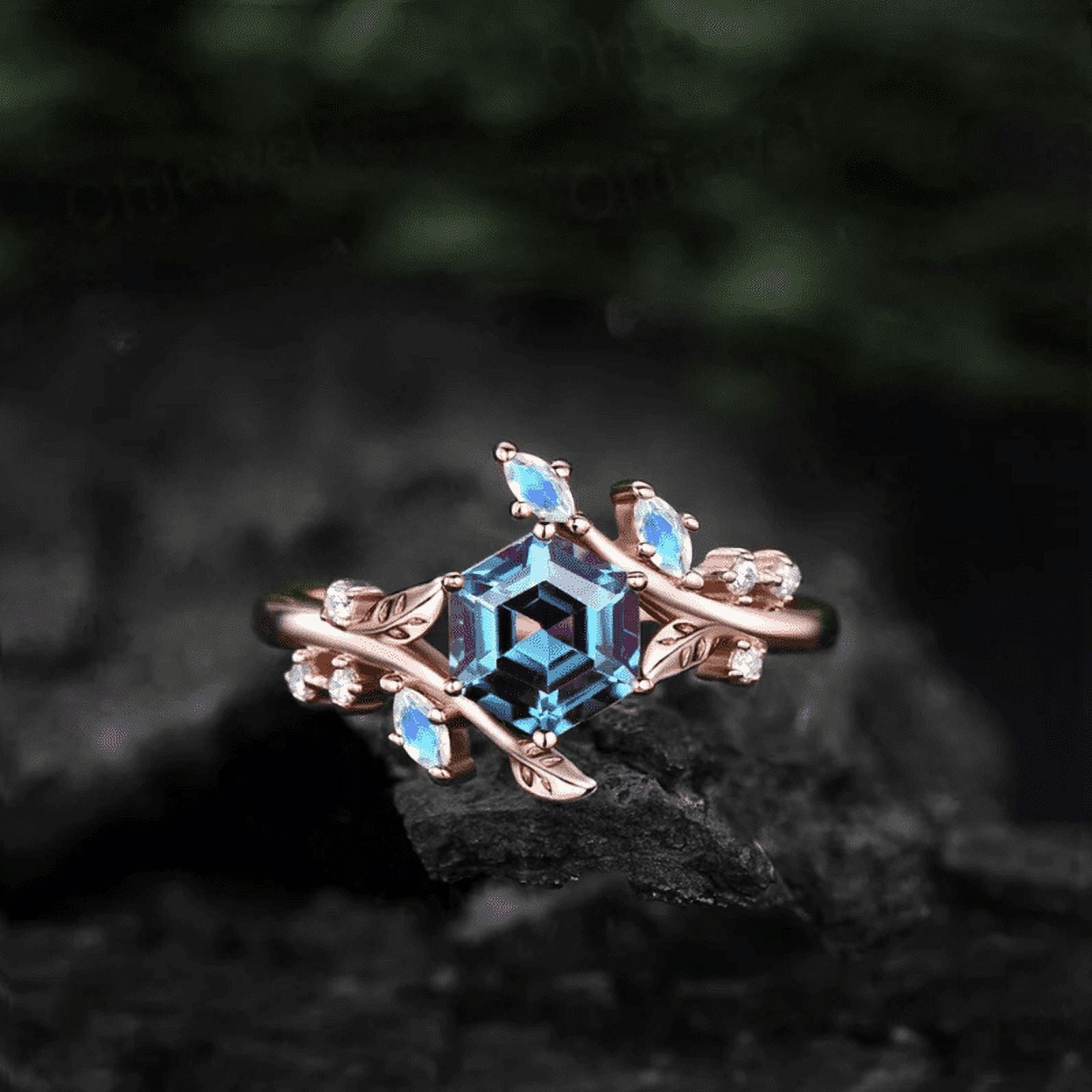Twig Hexagon Cut Alexandrite Engagement Ring- 14k Rose Gold Vermeil ...