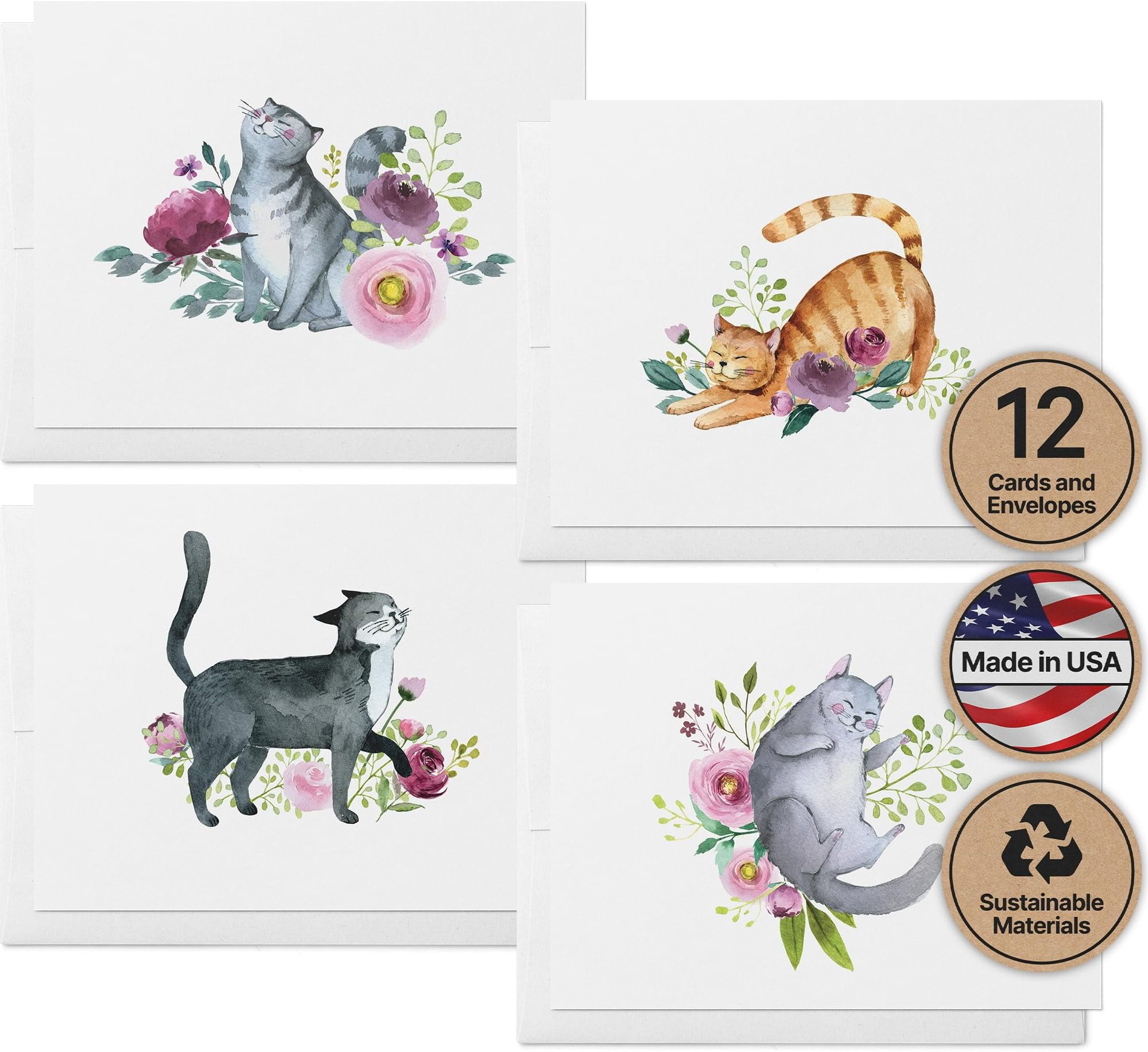 Twigs Paper - Assorted Cat Greeting Cards - Stationery Cards with ...