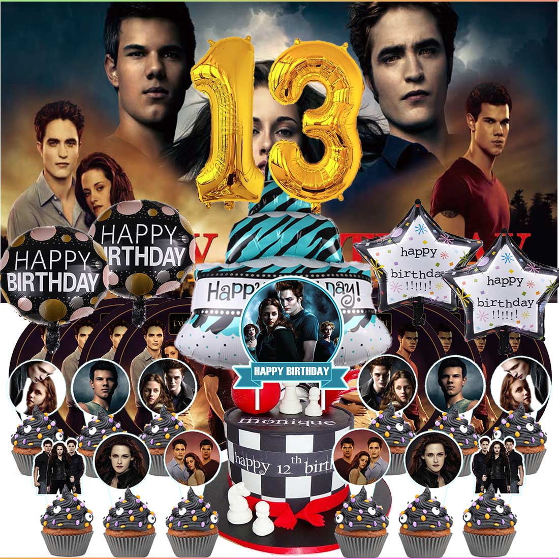 Twilight 13th Tableware Balloons Cake Toppers Backdrop Banner Supplies ...