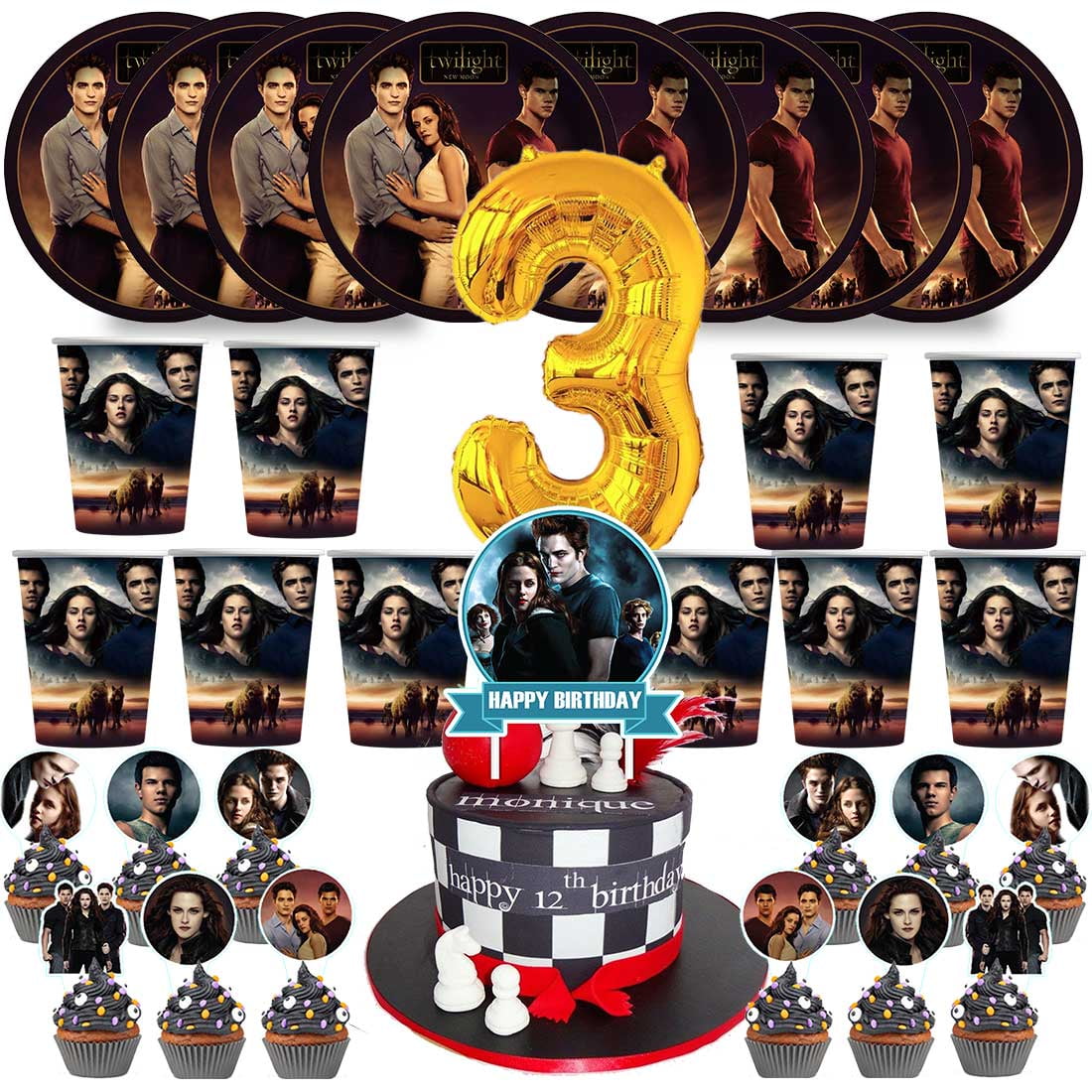 Twilight Birthday 3rd Cups Party Supplies Plates Fans Decorations Cake ...