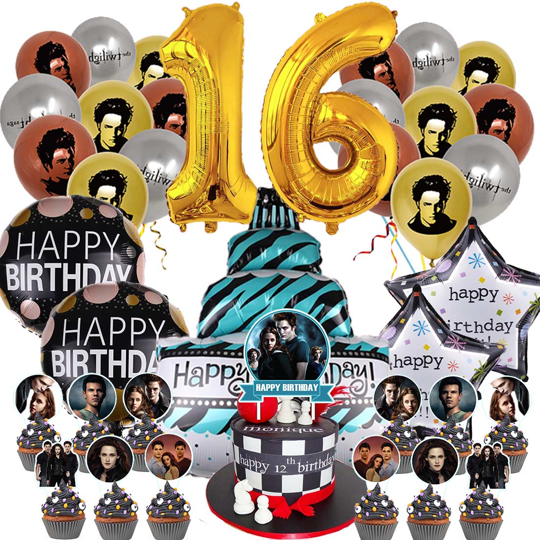 Twilight Party Supplies 16th Decor Kit Balloons Birthday Cake Topper ...