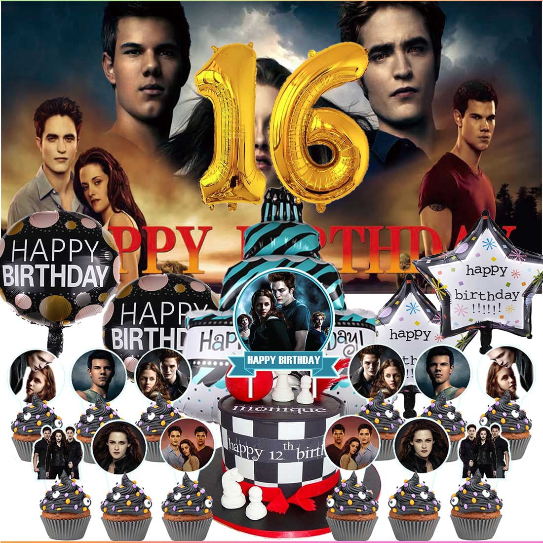 Twilight Party Supplies Decor 16th Kit Balloons Birthday Cake Topper ...