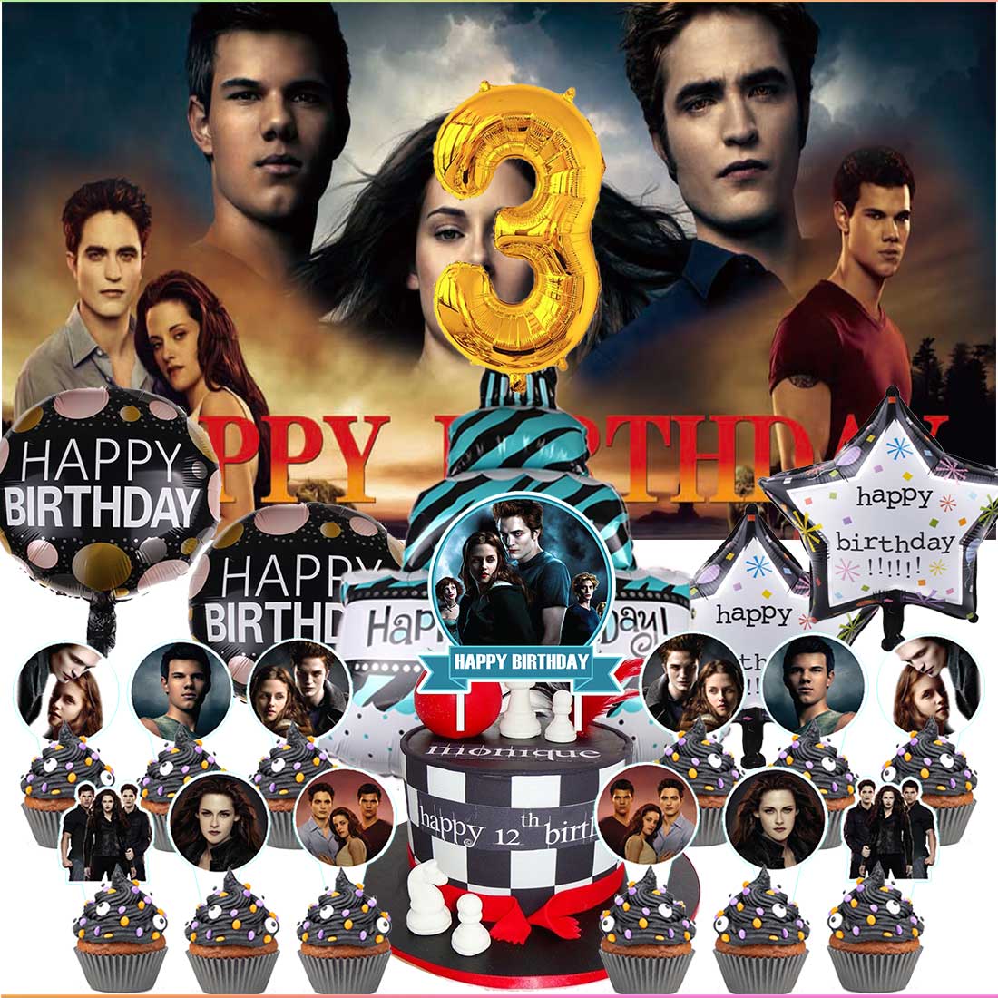 Twilight Party Supplies Decor 3rd Kit Balloons Birthday Cake Topper ...