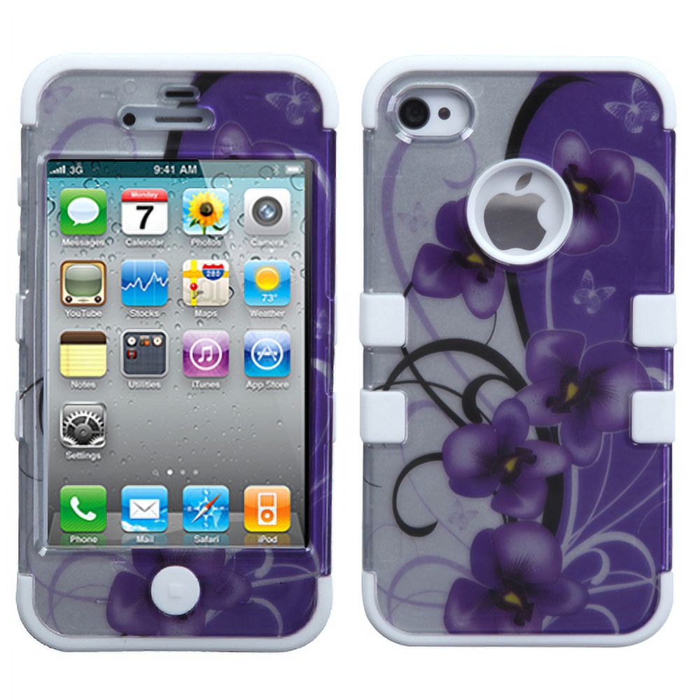 Twilight Petunias (2D Silver)/Solid White TUFF Hybrid Phone Protector ...