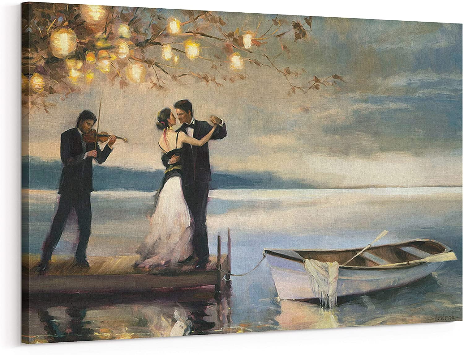 Twilight Romance Canvas Wall Art, Romantic Couple Dancing By Lake Oil ...