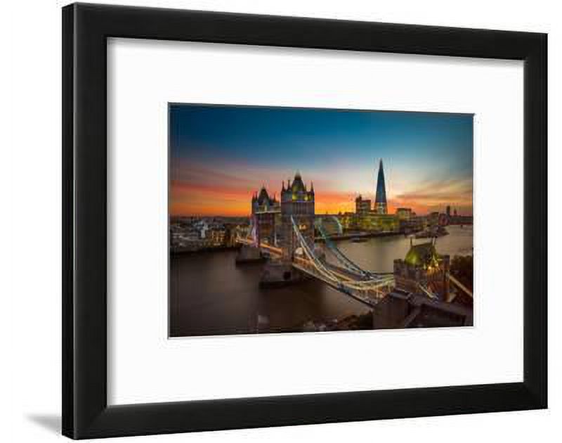 Twilight, Tower Bridge and the Shard at Sunset, Scenic Framed Art Print ...