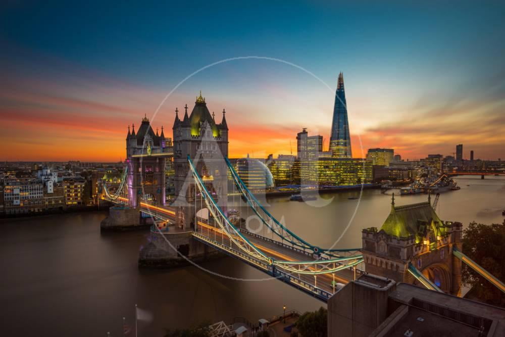 Twilight, Tower Bridge and the Shard at Sunset, Scenic Unframed ...