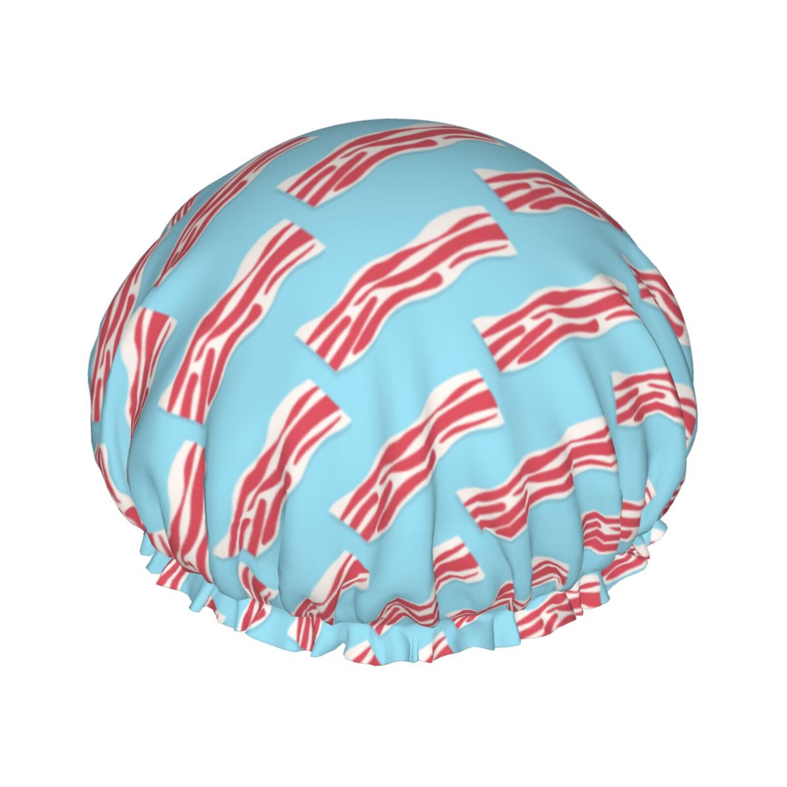 Twill Bacon Print Blue Shower Cap, Reusable Bath Hair Hat for all Hair ...