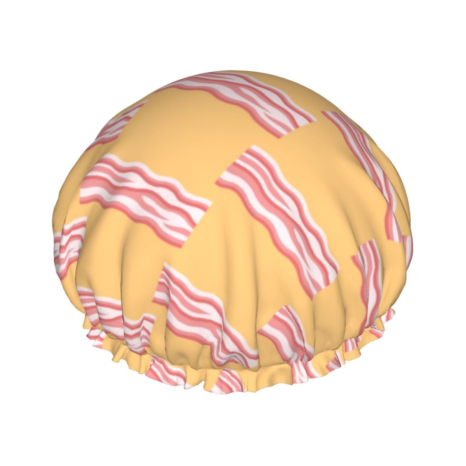 Twill Bacon Print Yellow Shower Cap, Reusable Bath Hair Hat for all ...