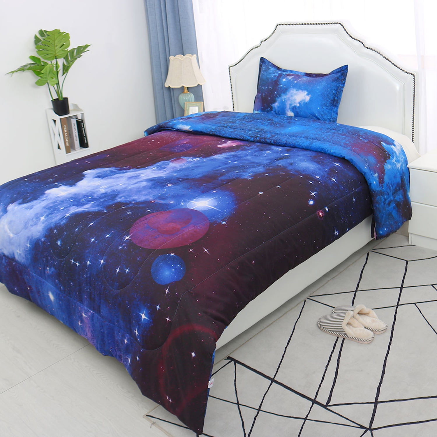Twin 2pcs Galaxies Dark Blue Comforter Set All-season Down Quilted ...