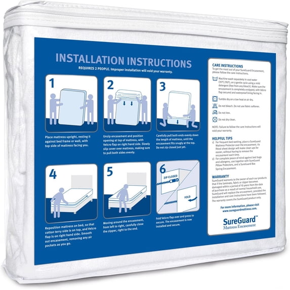 Twin (6-8 in. Deep) SureGuard Mattress Encasement - Waterproof, Bed Bug ...