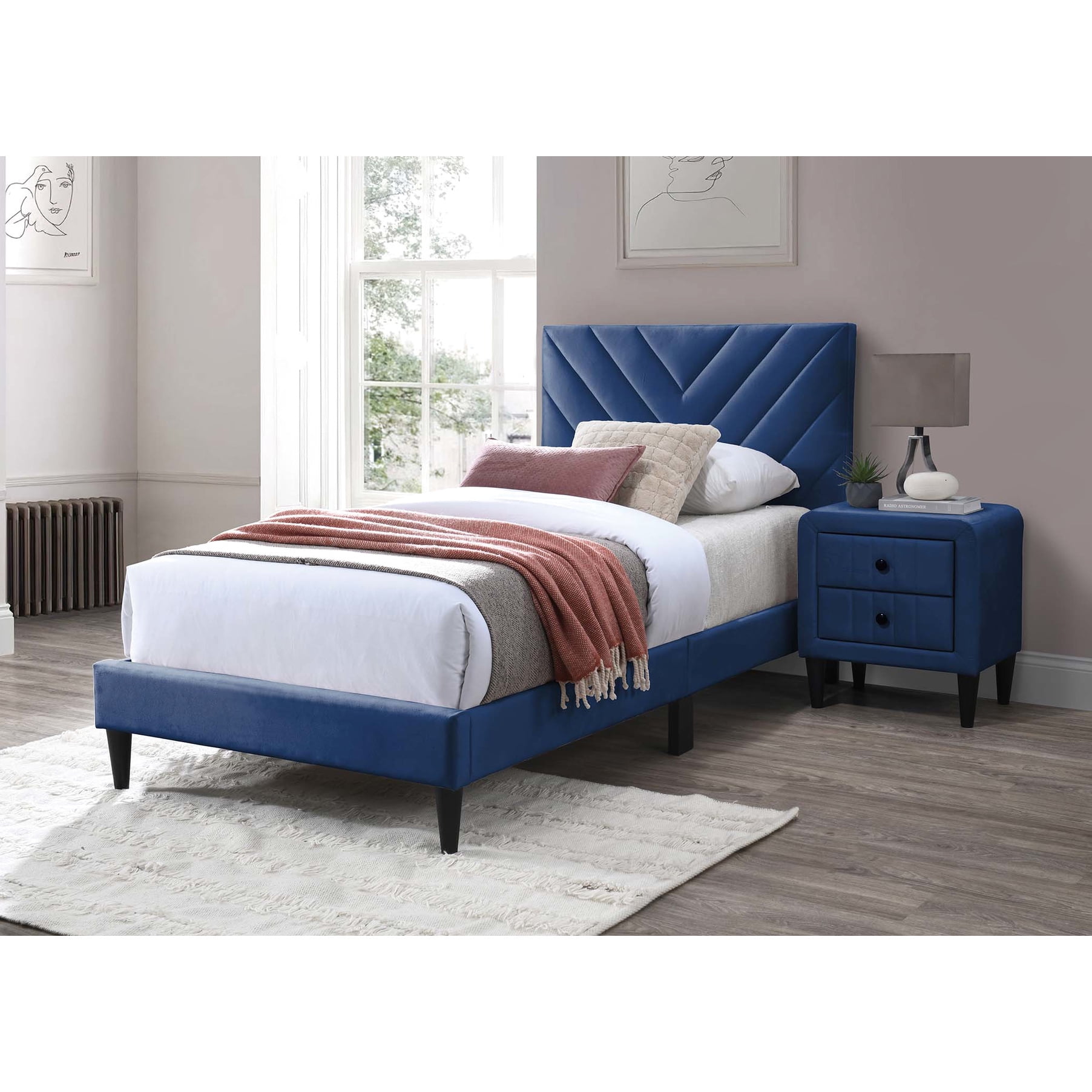 Twin Adjustable Bed in Bedroom / Wood Frame, Velvet Material, V ...
