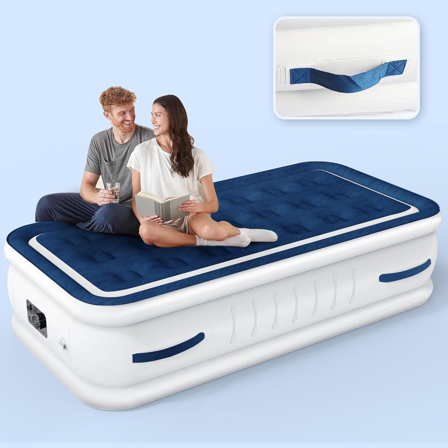 Twin Air Mattress with Built in Pump and 4 Portable Handles, 18" Raised ...