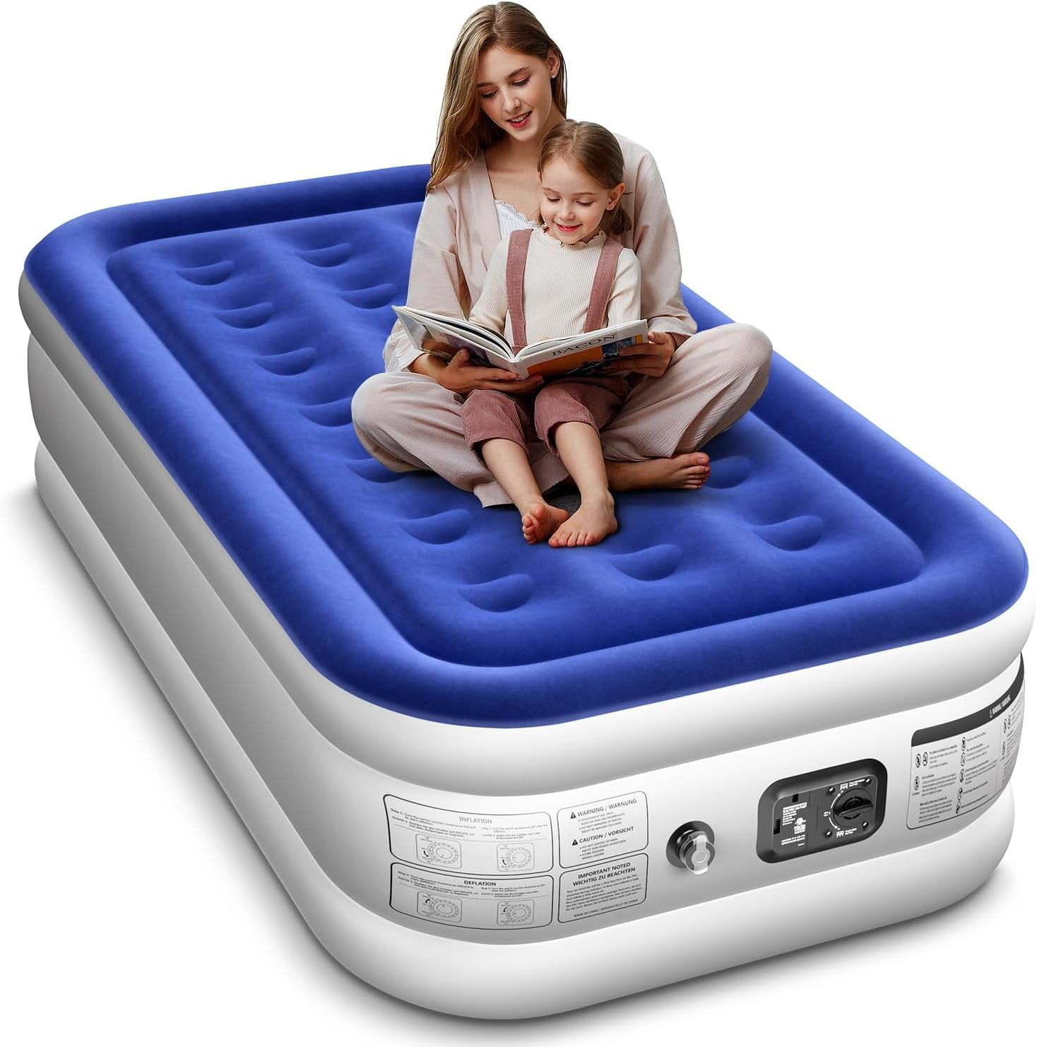 Twin Air Mattress with Built in Pump Luxurious Comfort 16" Raised ...