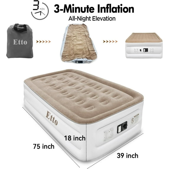 Twin Air Mattress with Built-in Pump, 18 Inch High Inflatable Bed for ...