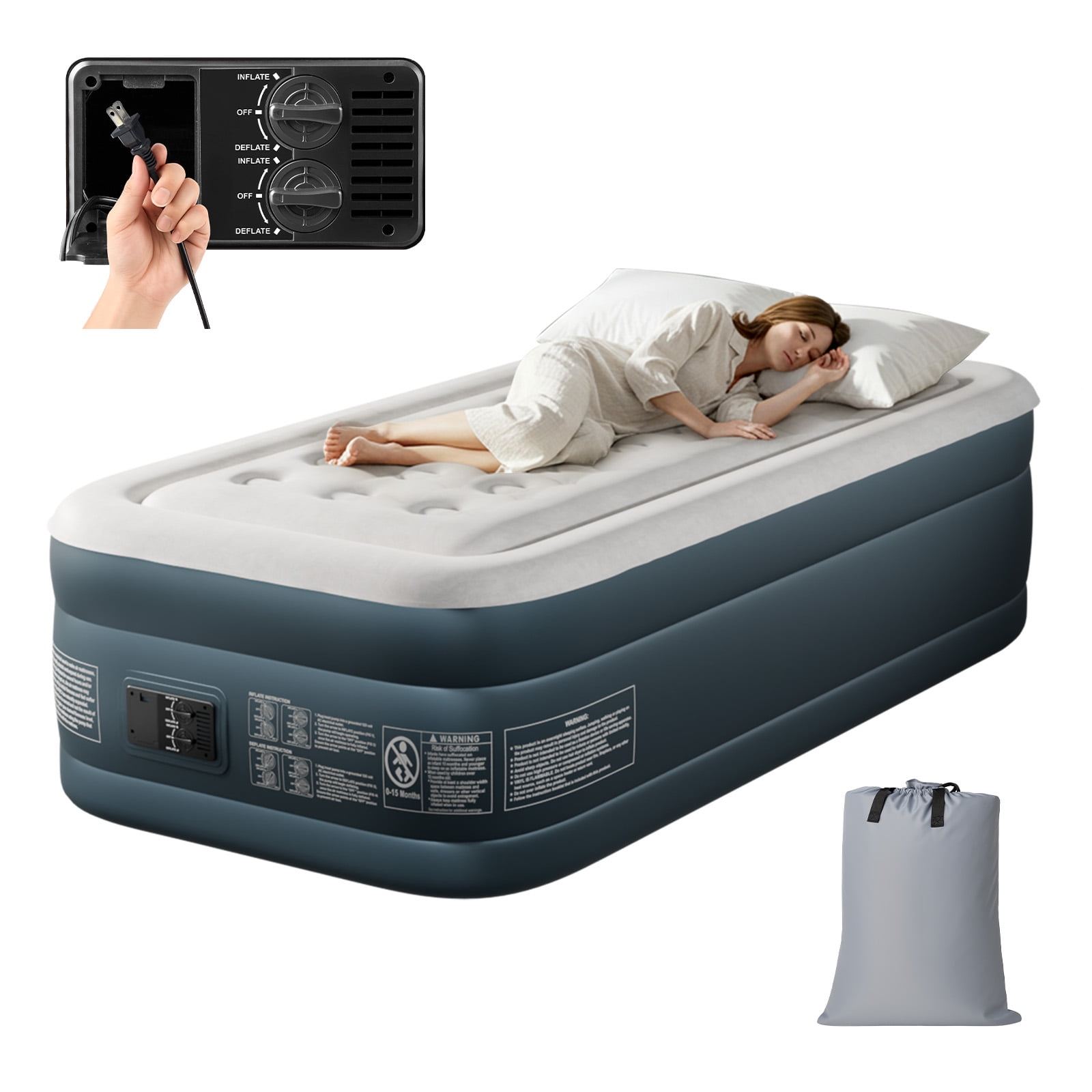 Twin Air Mattress with Built-in Pump – 18in Raised Double Chamber ...