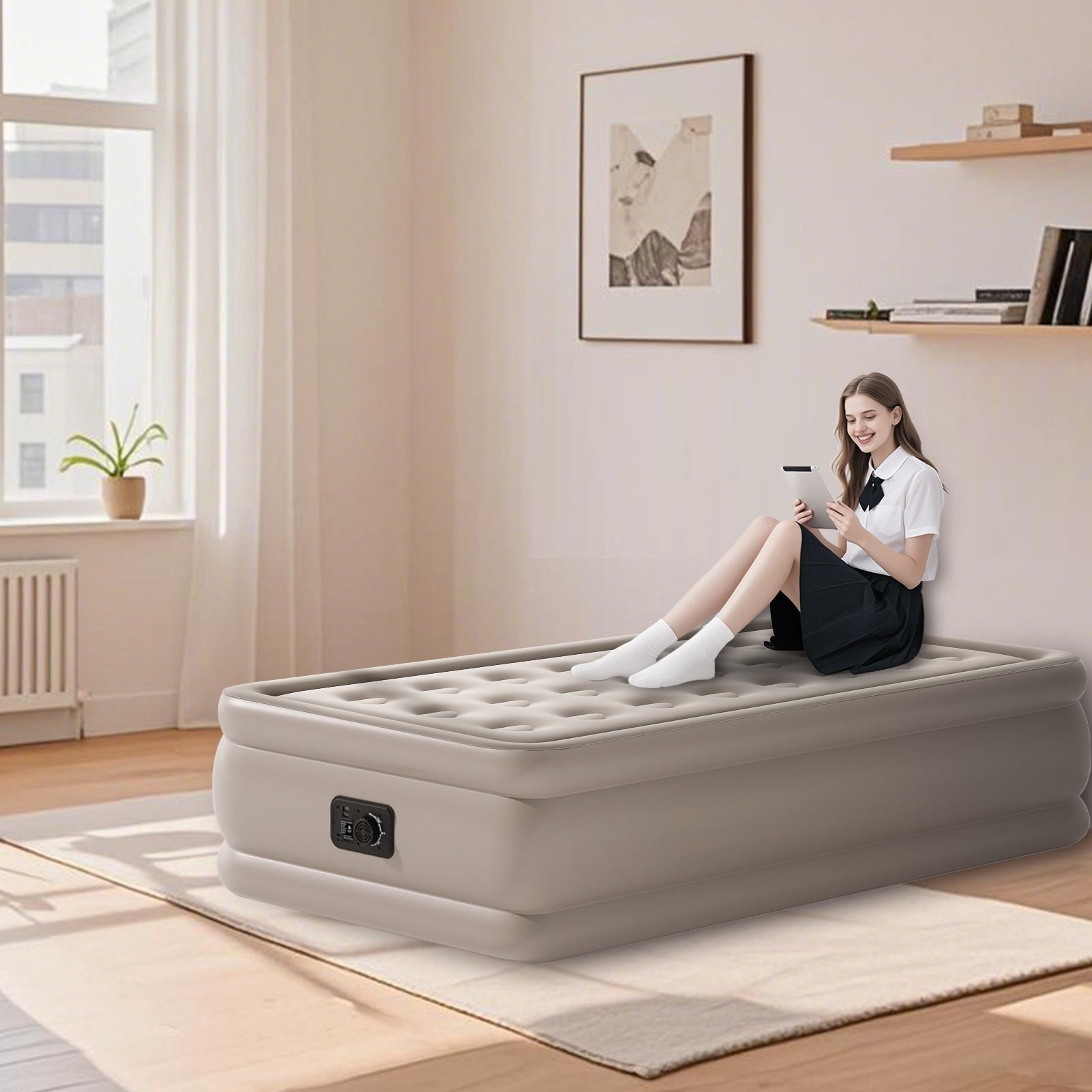 Twin Air Mattress with Built-in Pump 18" Top Flocking,Raised Comfort ...