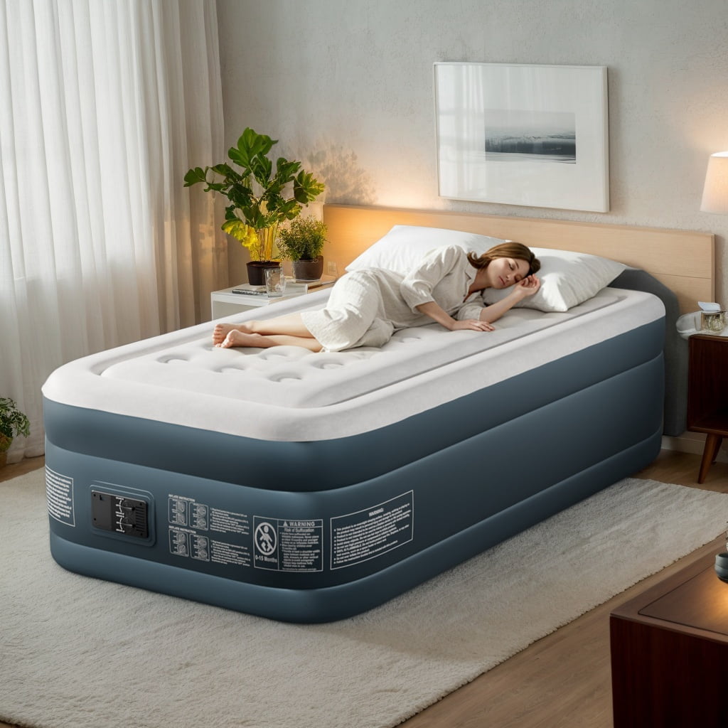 Twin Air Mattress with Built-in Pump, 18-inch Raised Inflatable Bed ...