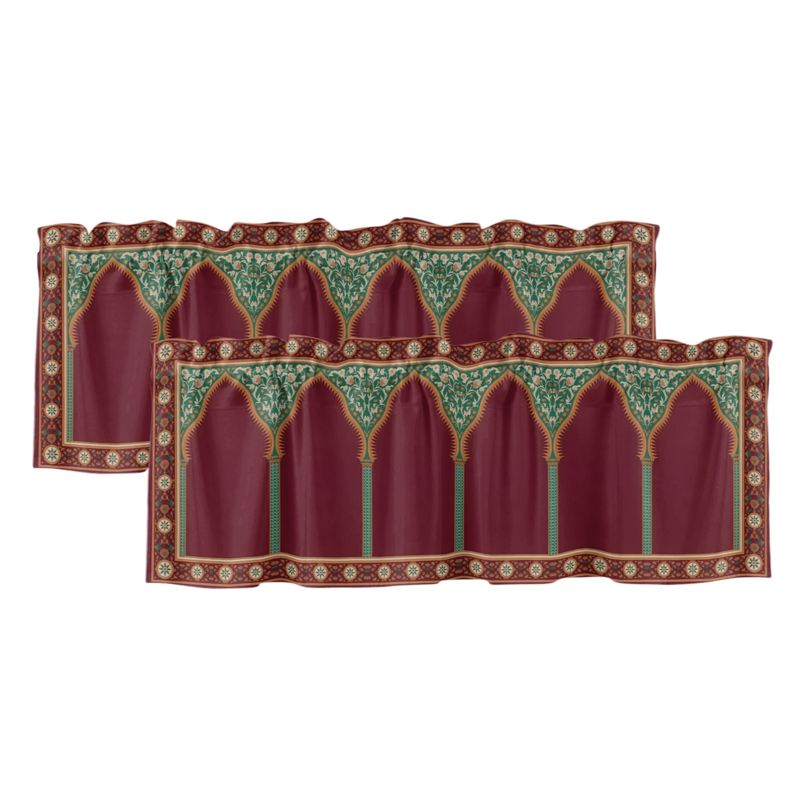 Twin Arches 2 Panels Kitchen Valance, Classic Red Green Twin Arches ...