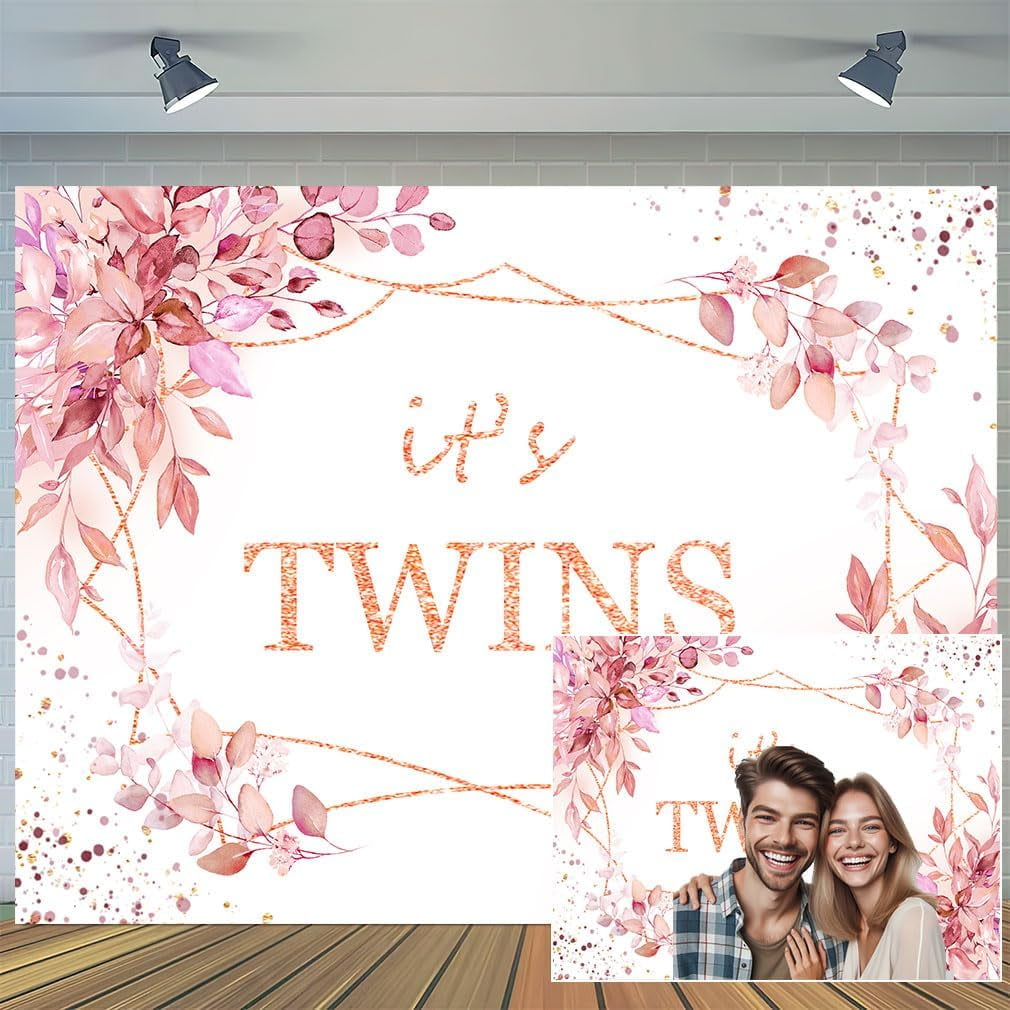 Twin Baby Shower Photo Backdrop Photography Background Pink Floral It's ...