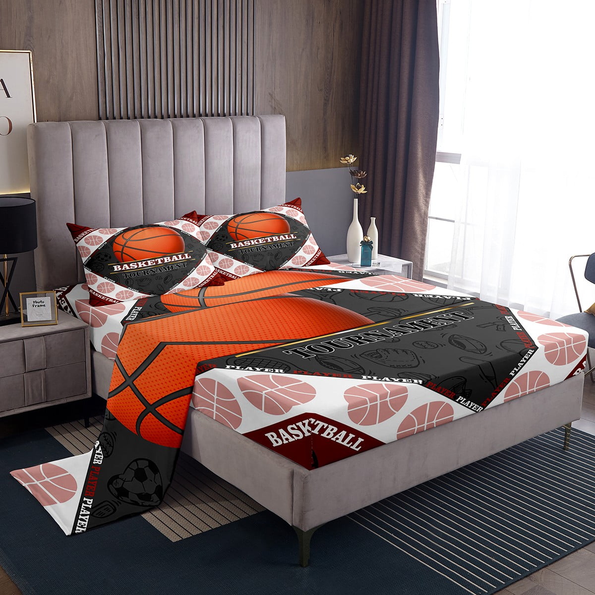 Twin Basketball Bedding Set For Boys,Sports Theme Bed Sheets Ball Games ...