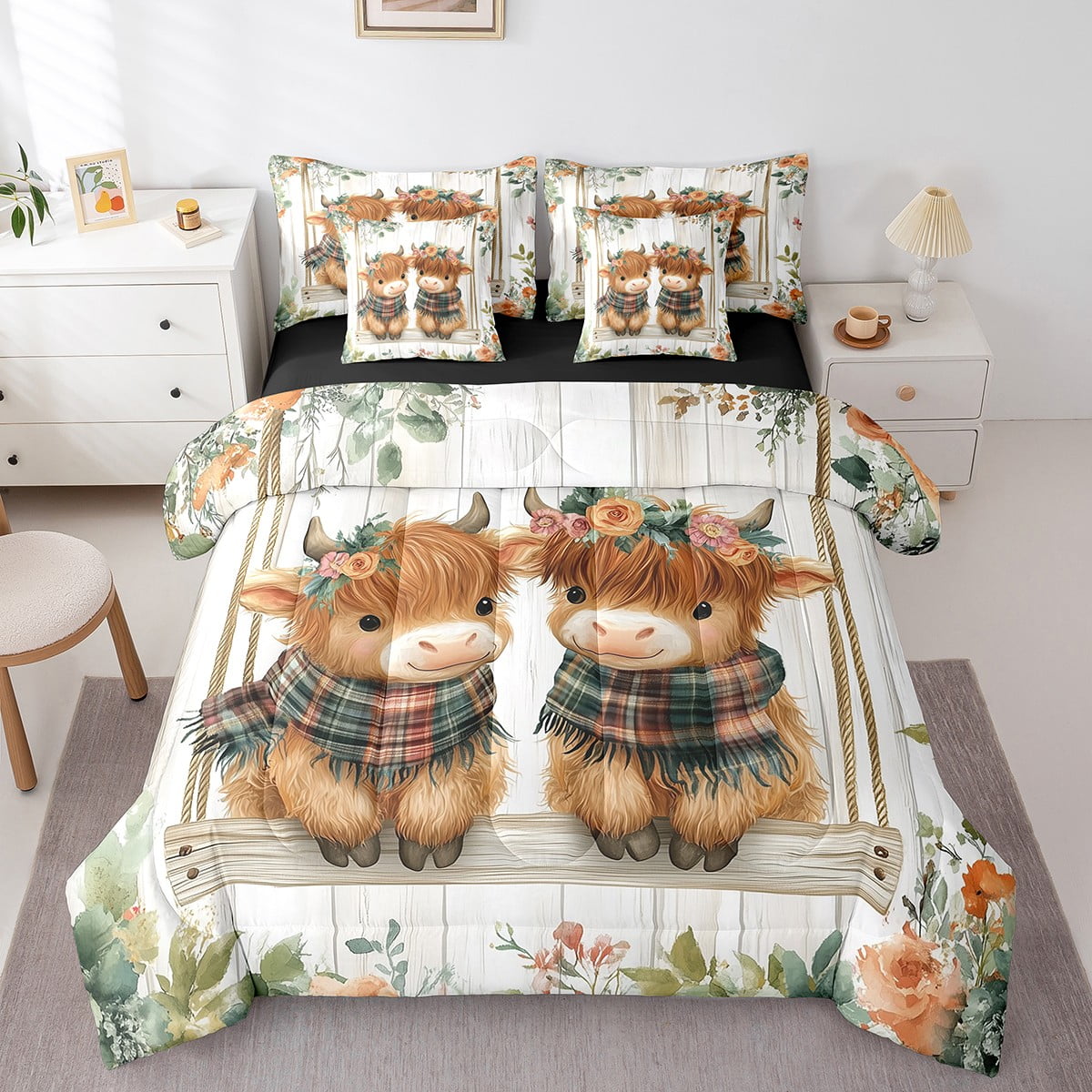 Twin Bed in a Bag Highland Cow Comforter Set with Sheets 7Pieces All ...