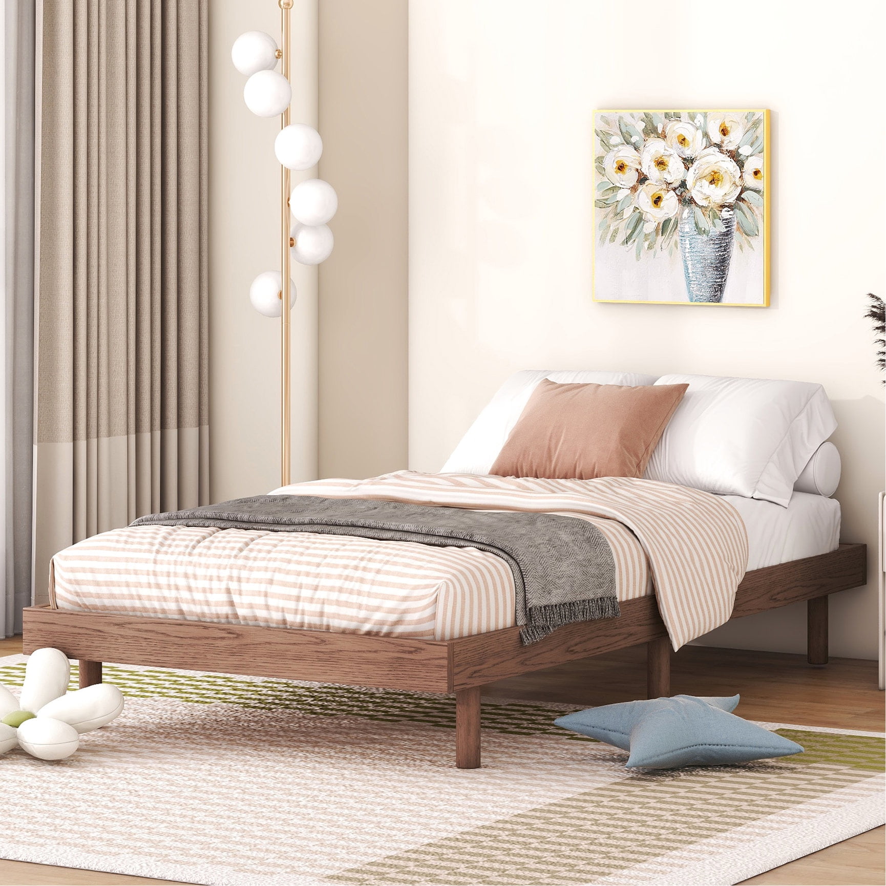 Twin Bed Floating Platform Frame / Walnut Main Color, Slats for ...