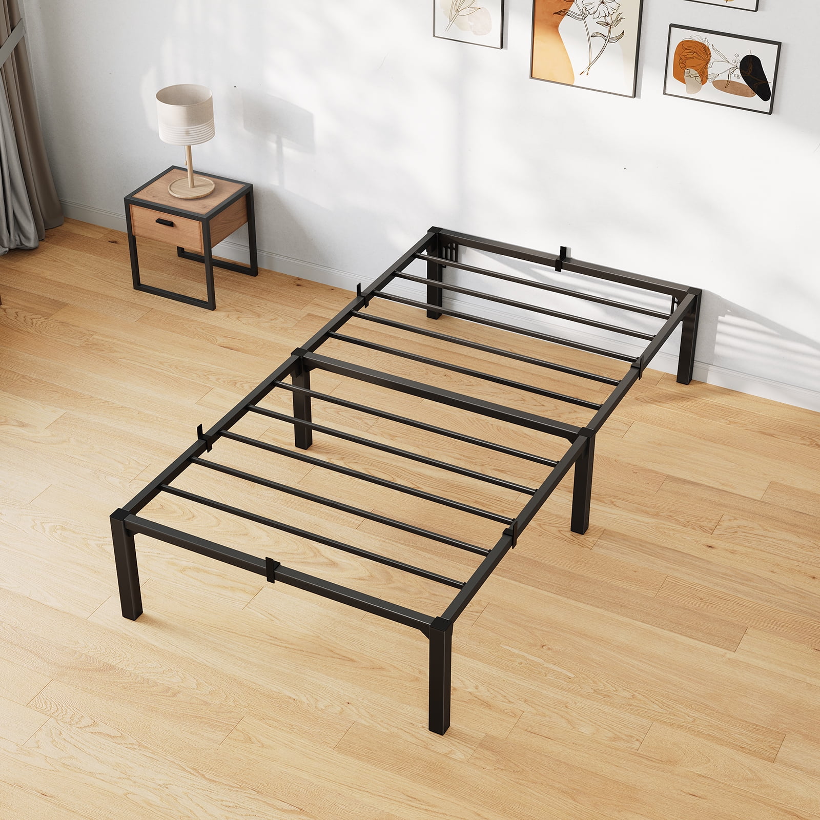 Twin Bed Frame, 14" High Platform Bed Frame, with Storage Space, Heavy ...