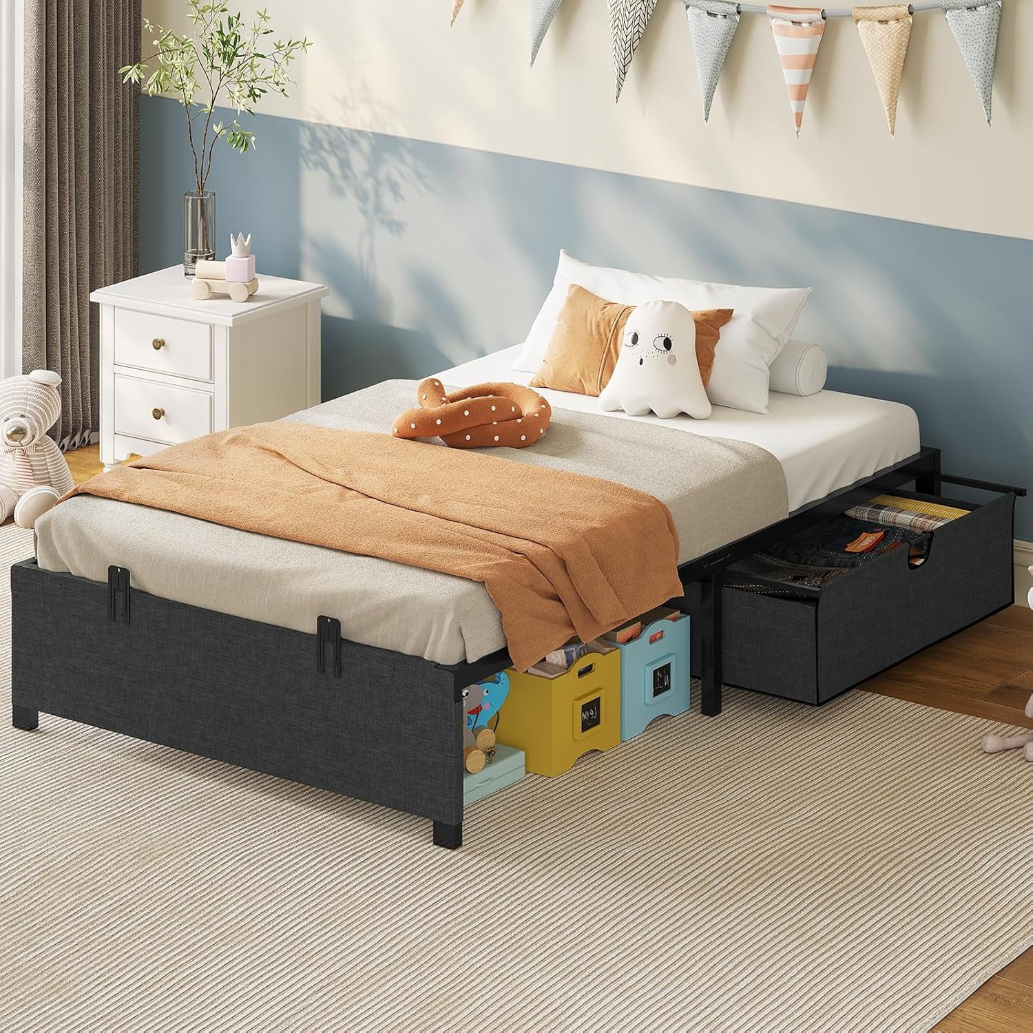 Twin Bed Frame with 2 Large Storage Drawers, Platform Storage Bed Twin ...