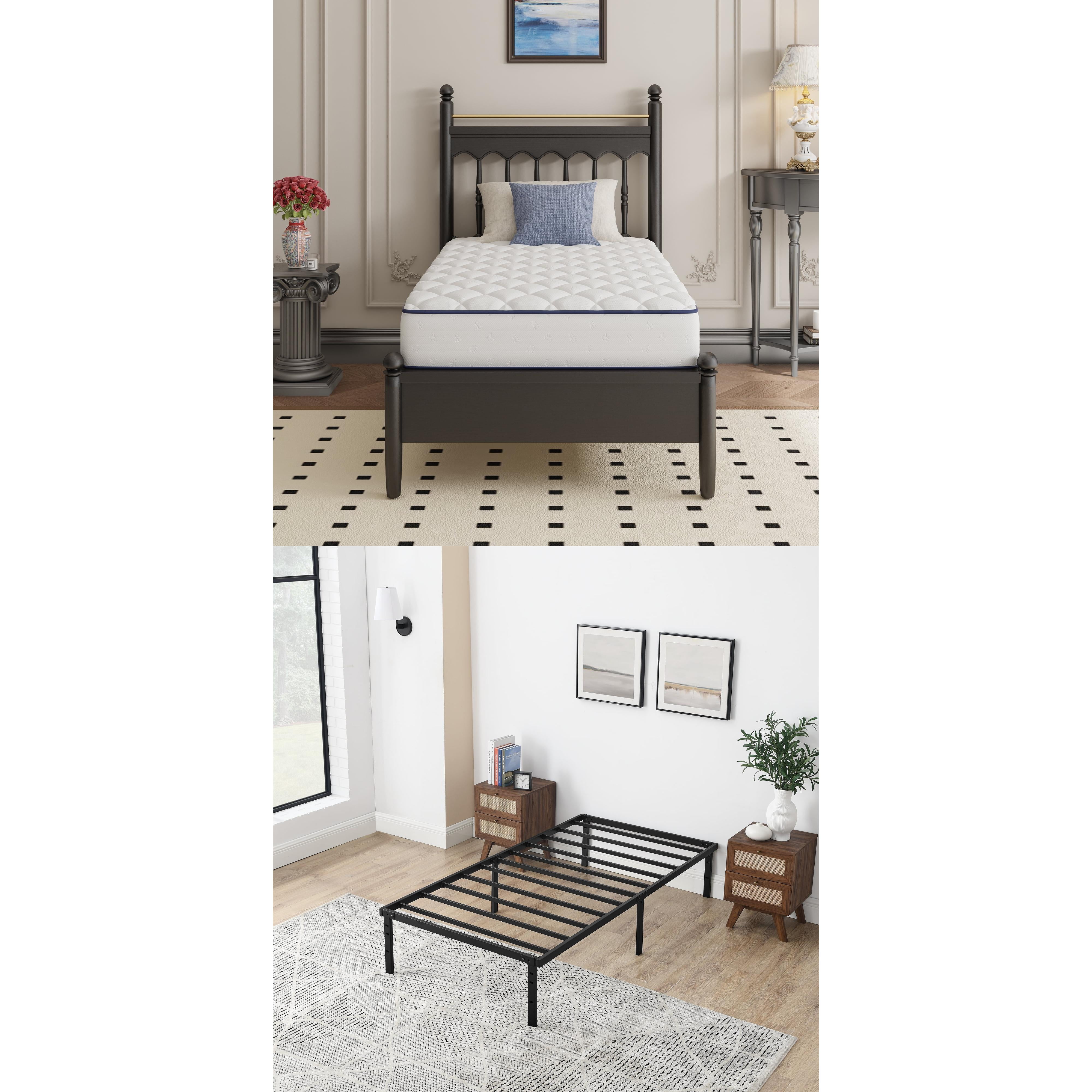 Twin Bed Frame & 6″ Innerspring Mattress Bundle — Avenco Pearl ...