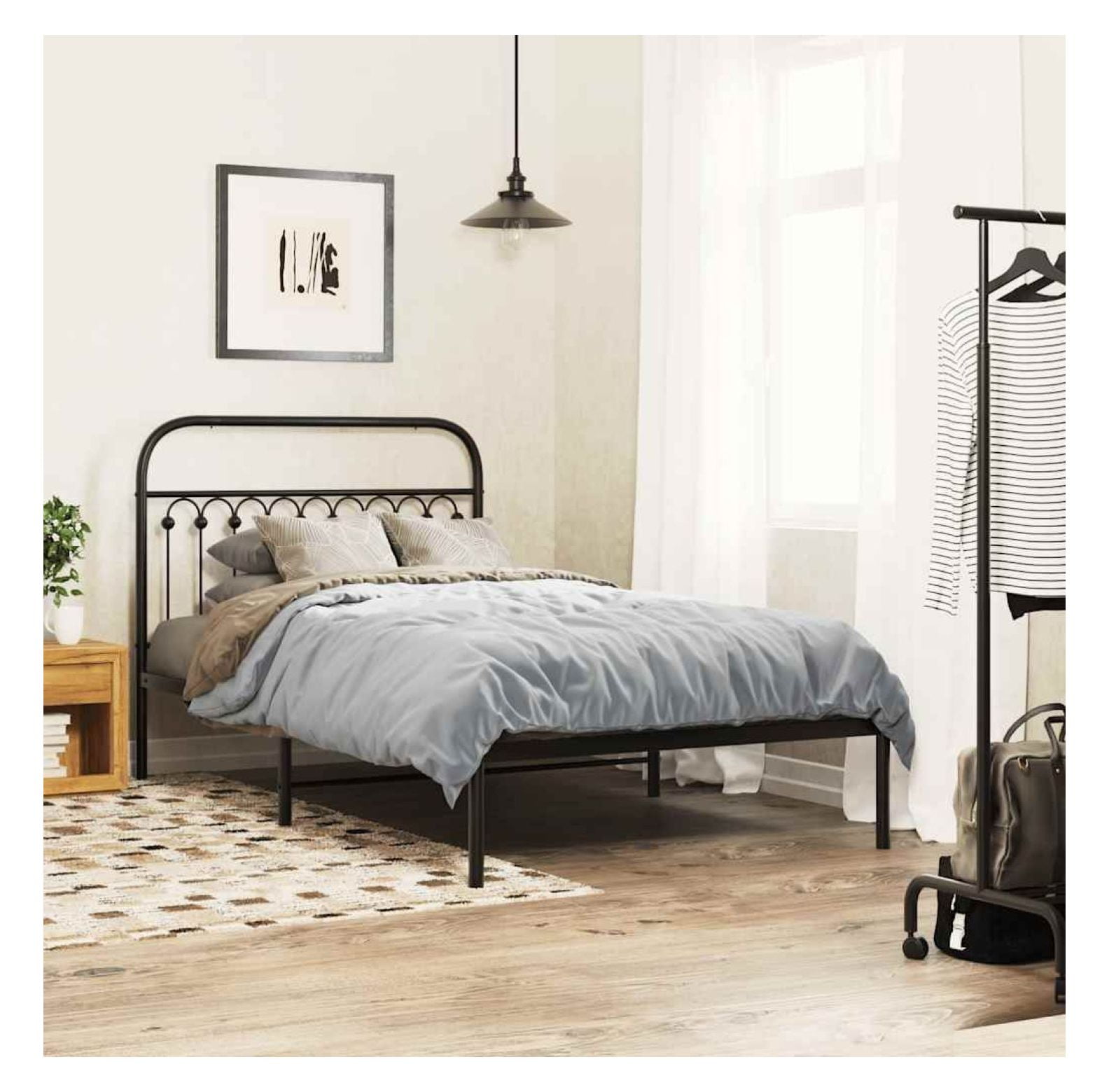 Twin Bed Frame Black Steel, Rectangular Metal Bed Frame for Bedroom ...