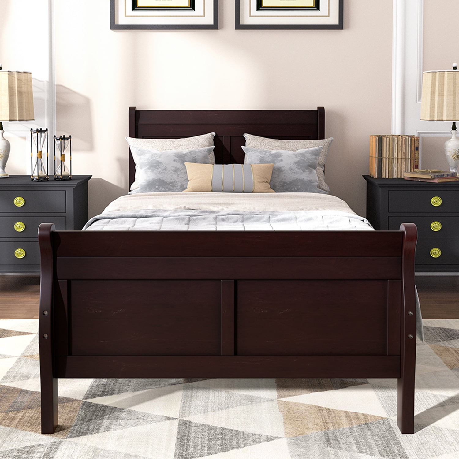 UHOMEPRO Twin Bed Frame, Wood Platform, No Box Spring-W9774 - Walmart.com