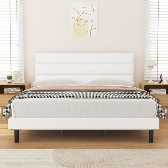HAIIDE Twin Bed Frame with Wingback Upholstered Headboard, White ...
