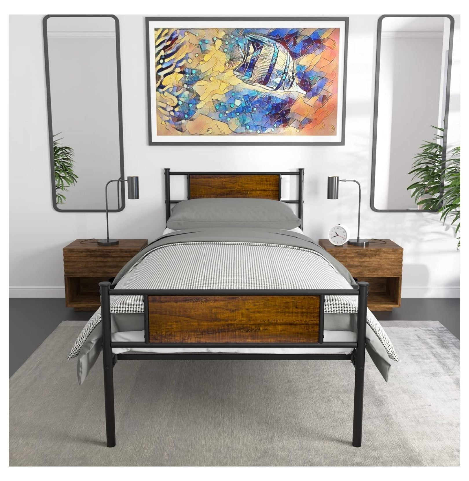 Twin Bed Frame with Headboard, 12.7 Inch Metal Platform Bed Frames No ...