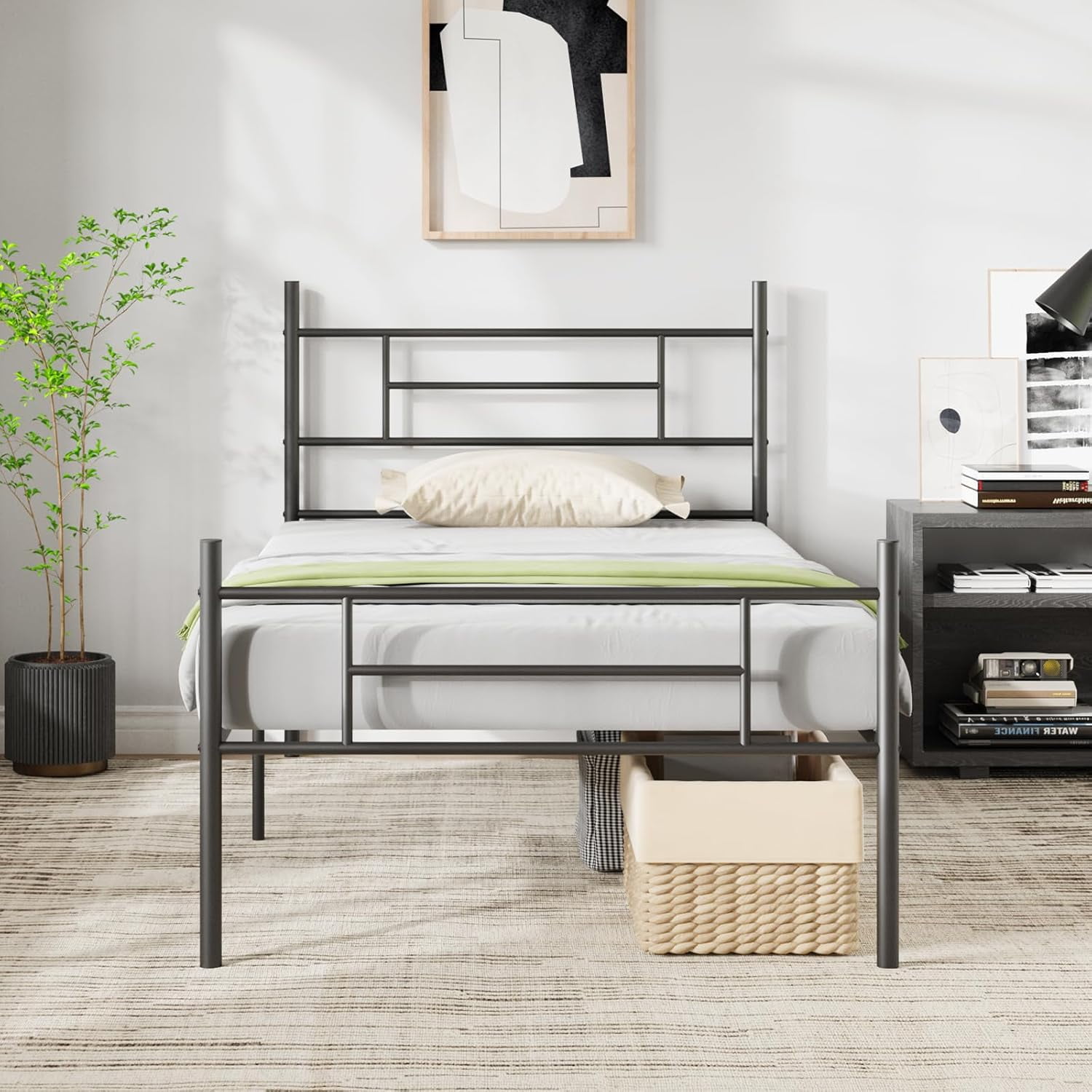 Twin Bed Frame with Headboard and Footboard, 14 Inch Metal Platform Bed ...