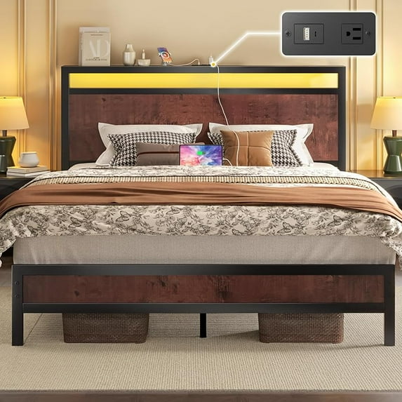 Twin Bed Frame with Headboard & Footboard, Twin Bed Frame with Charging ...