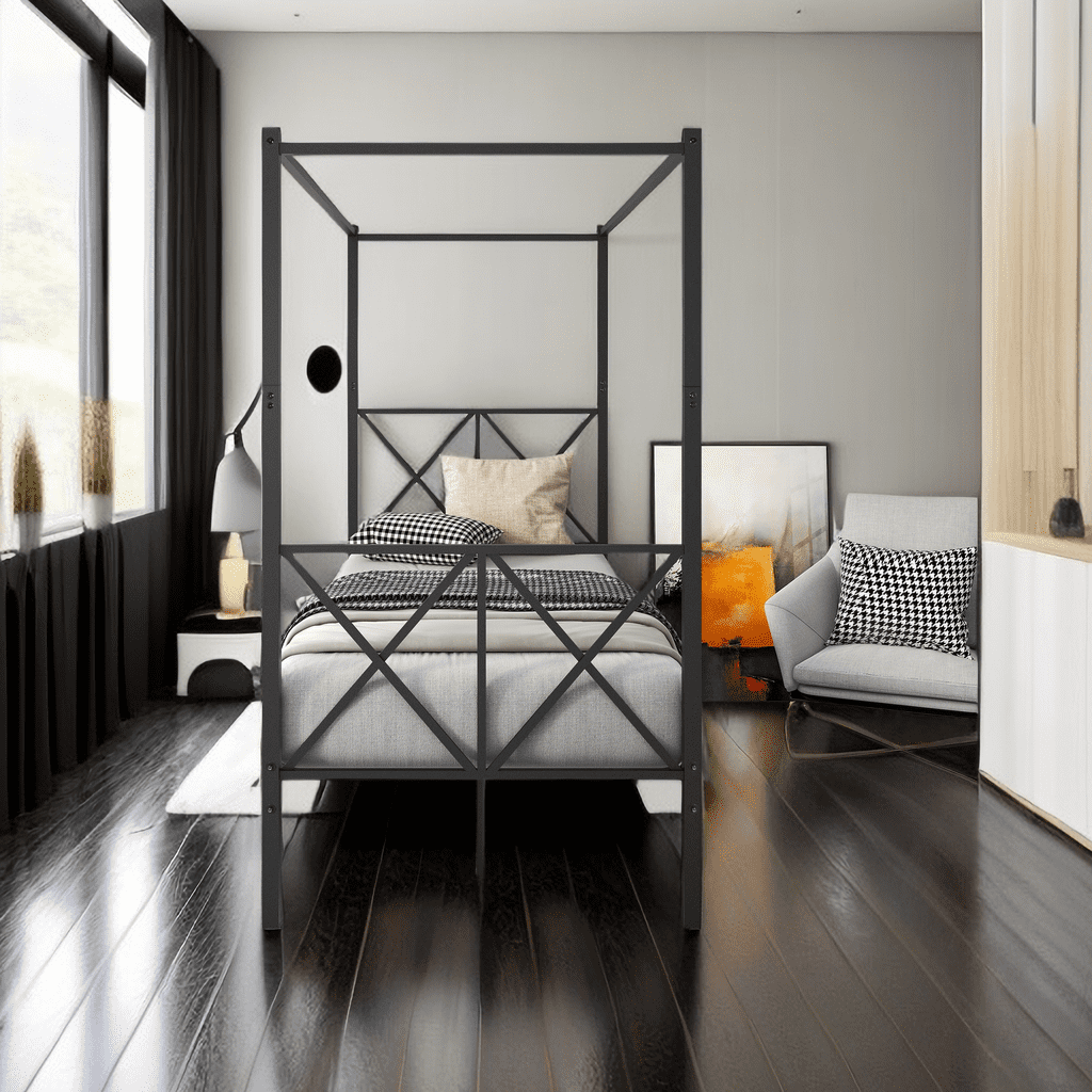 Twin Bed Frame | Metal Canopy Bed Frame, Platform Bed Frame with X ...