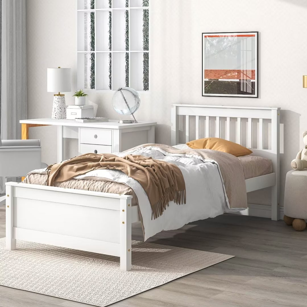 Twin Bed Frame with a Nightstand, Twin Size Platform Bed Set with ...
