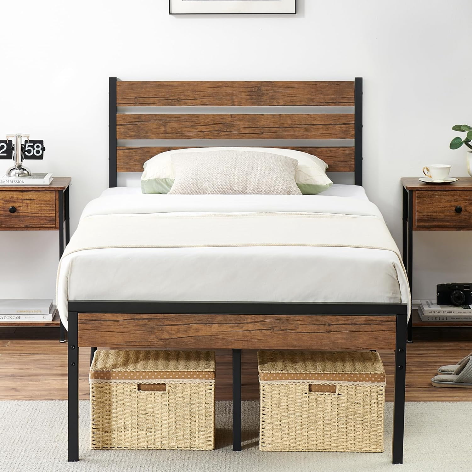 Twin Bed Frame,Platform Bed Frame with Wooden Headboard and Footboard ...