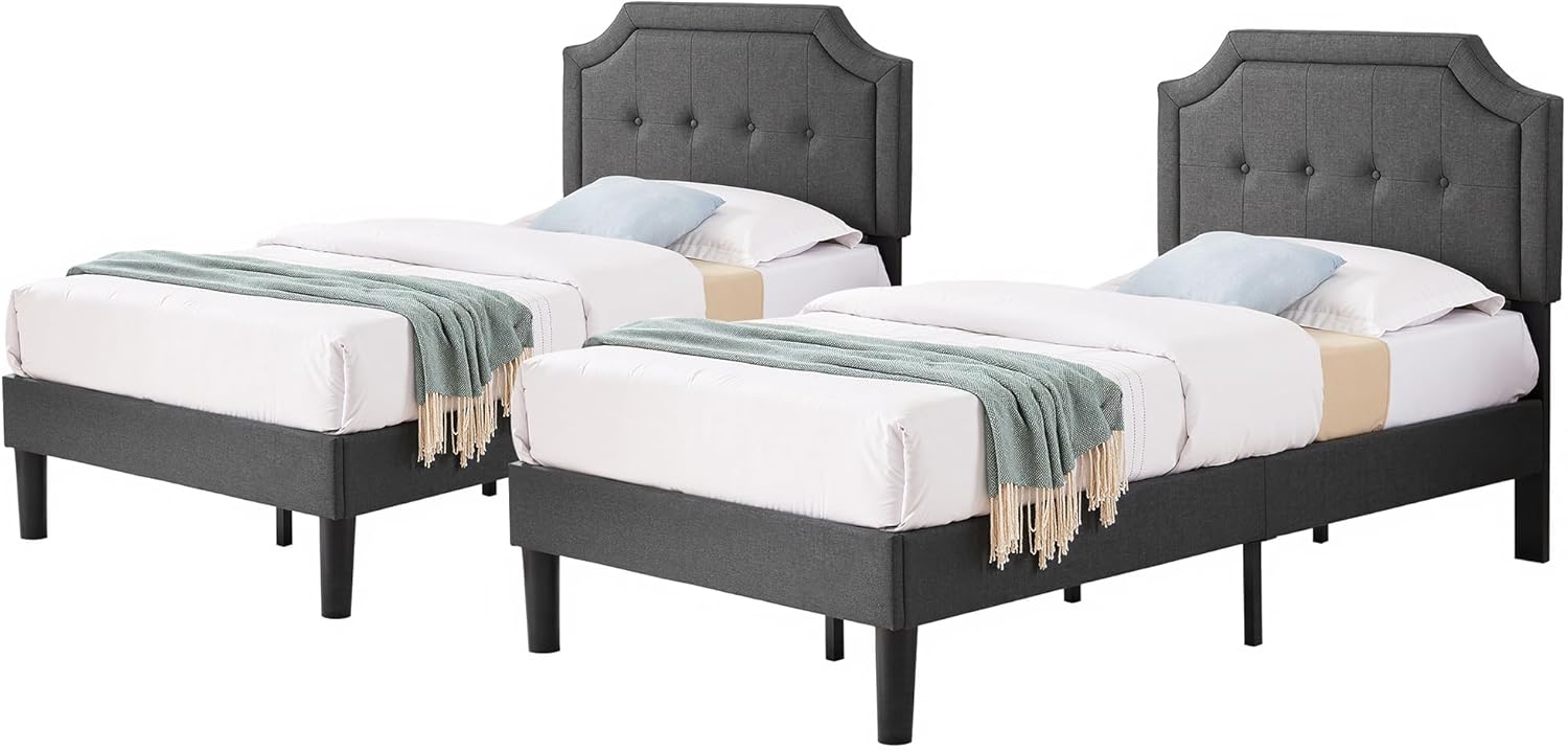 Twin Bed Frame Set of 2, Upholstered Platform Bedframe with Adjustable ...
