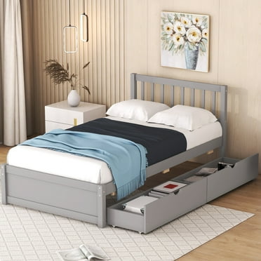 Twin Bed Frames, Twin Platform Bed Frame with 2 Drawers and Headboard ...