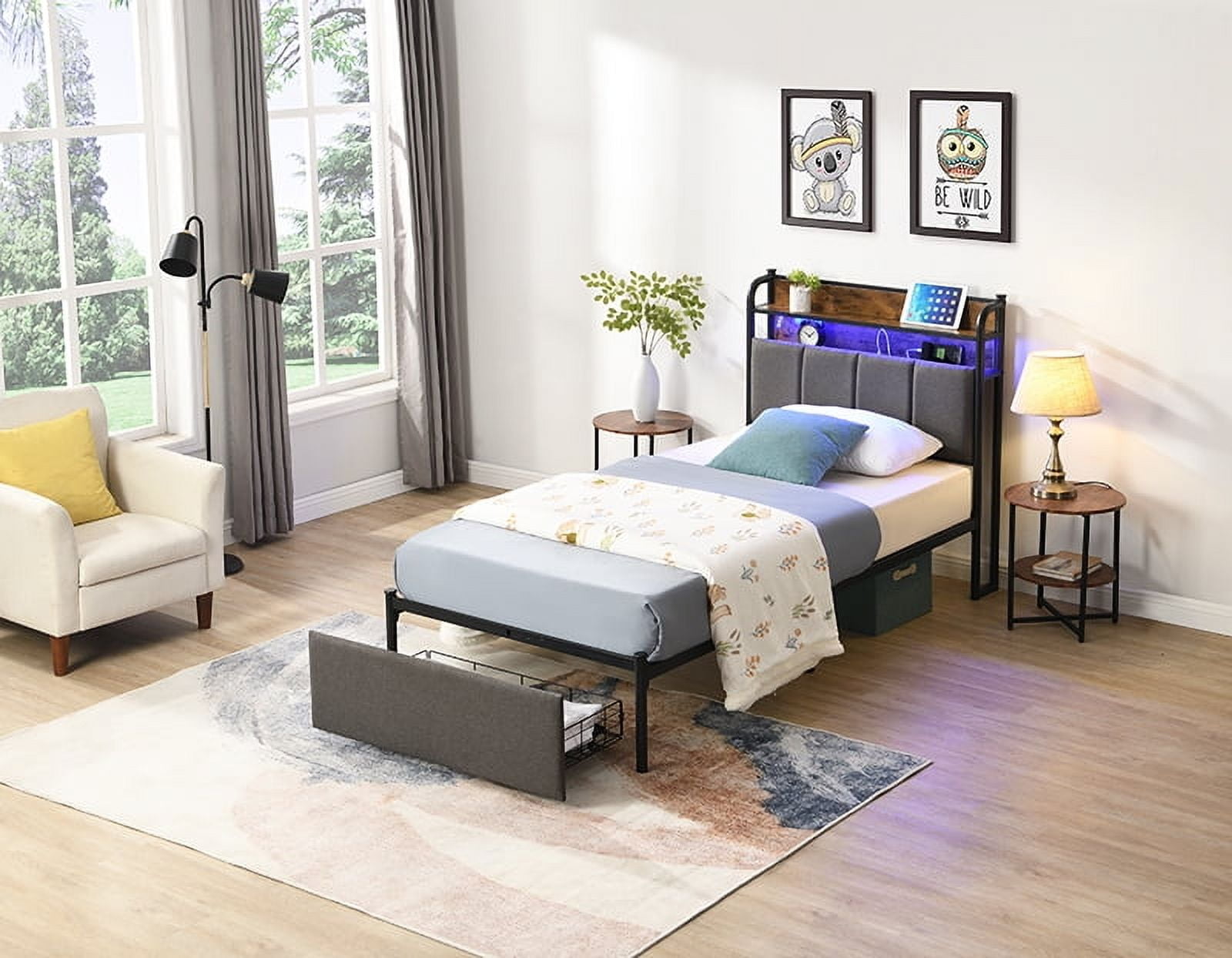 Twin Bed Frame,Storage Headboard with Charging Station,Solid and Stable ...