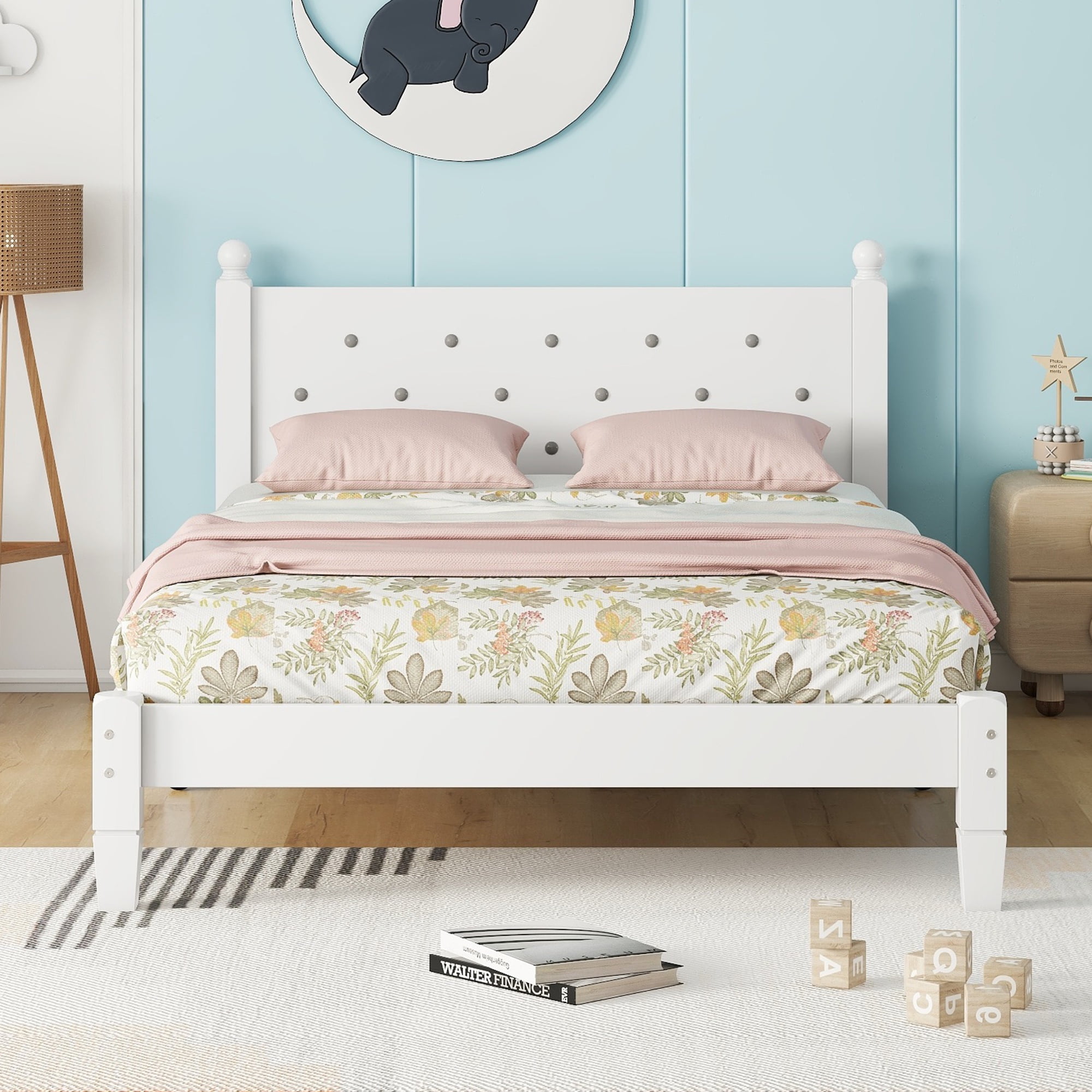Segmart Twin Size Wooden Bed, White Platform with Headboard, Footboard ...