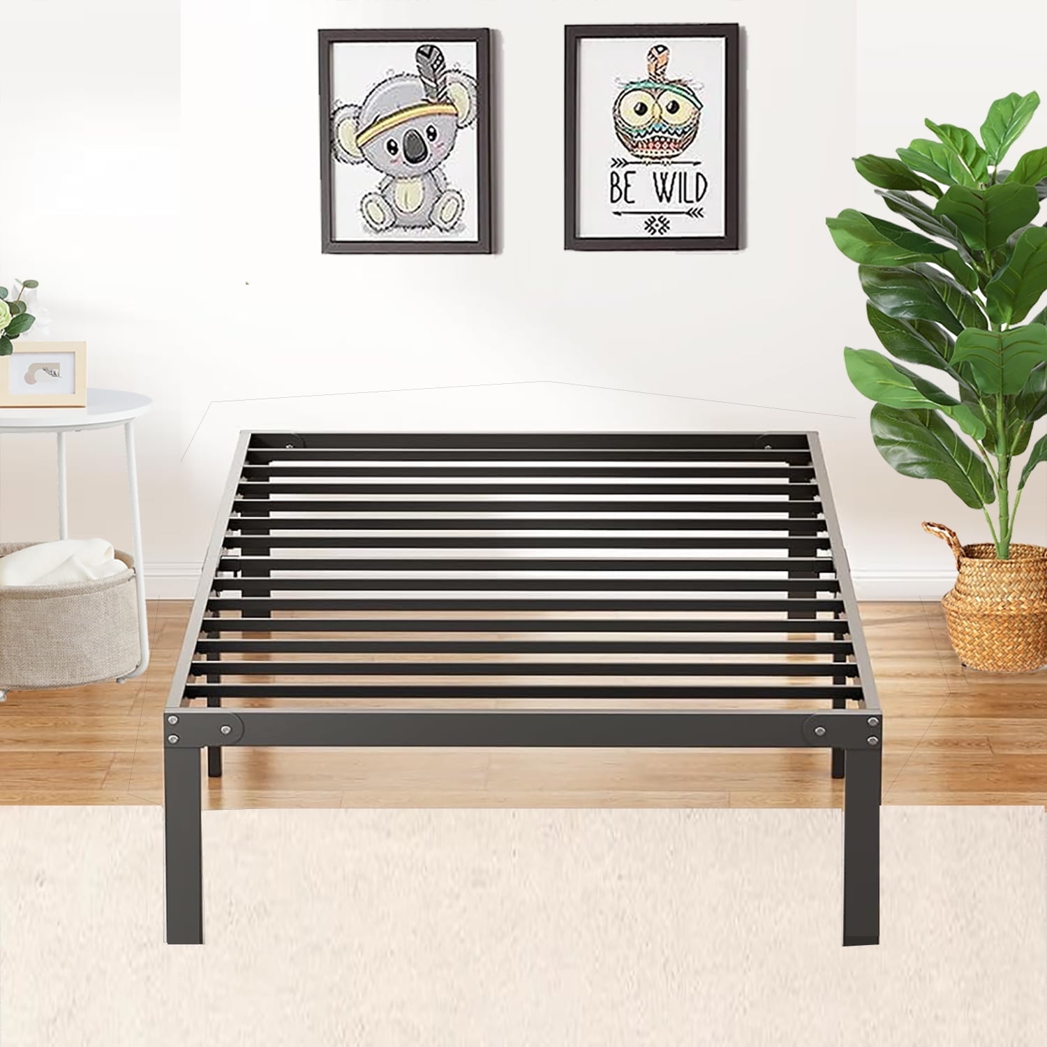 Twin Bed Frame with Storage, Metal Slats Support, No Box Spring Needed ...